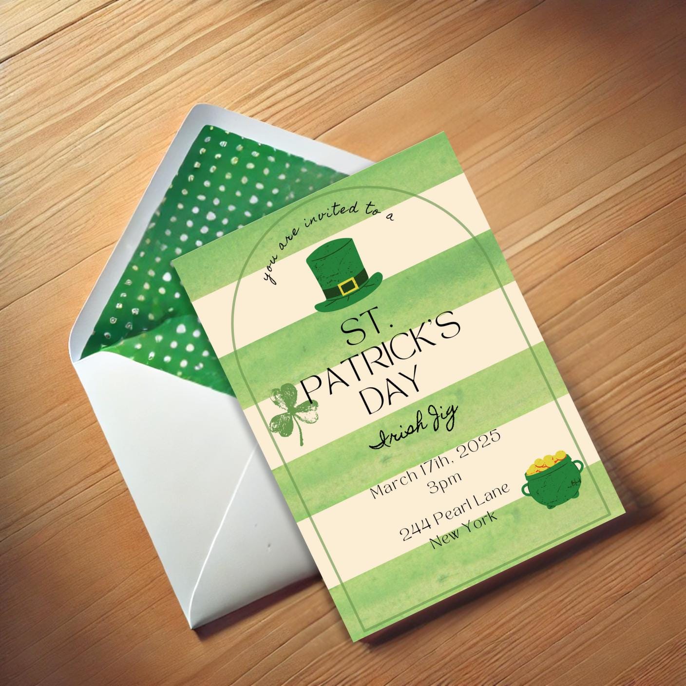 St Patricks Day Party Invitation Template Modern Green Striped Canva ...