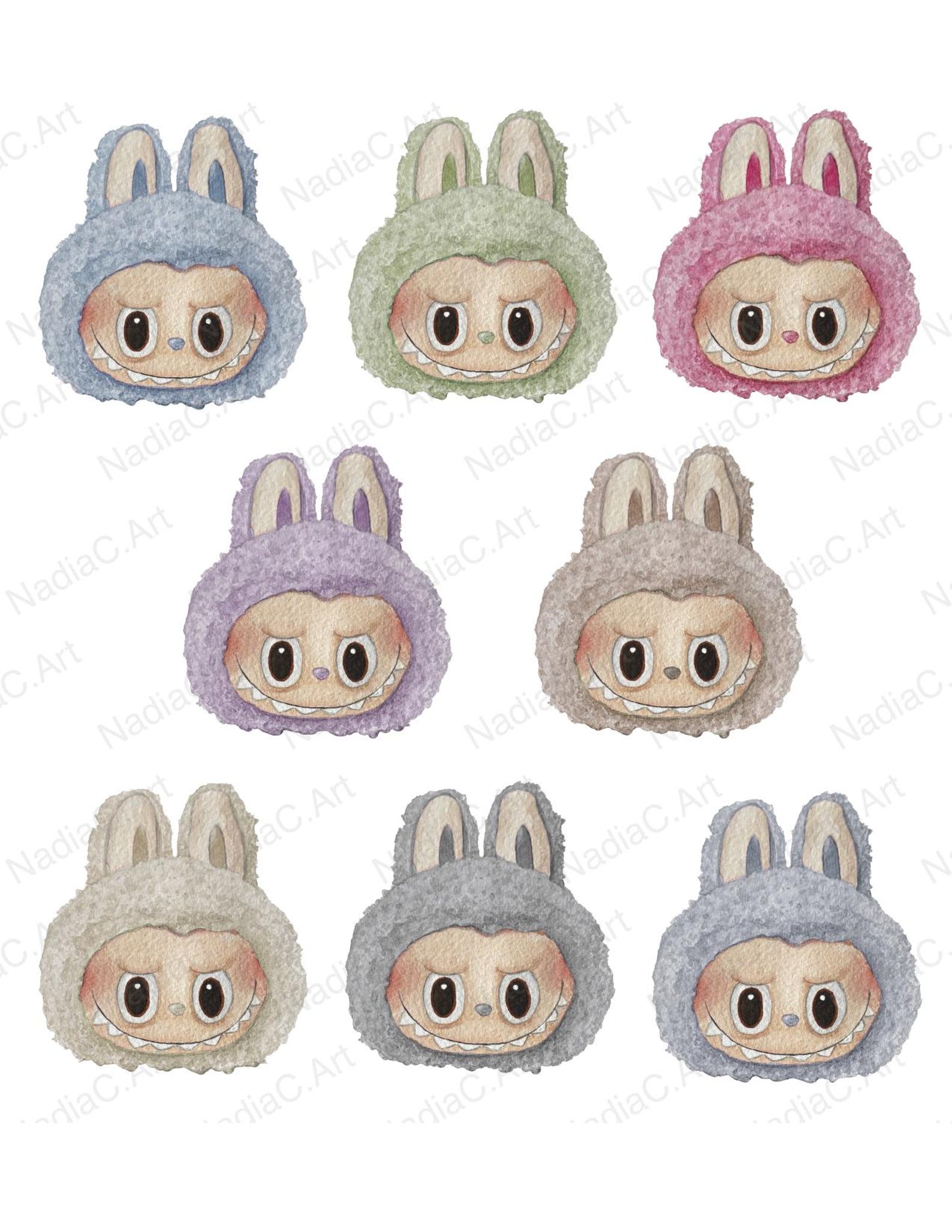 Labubu Watercolor Clipart Sticker Bundle - Etsy