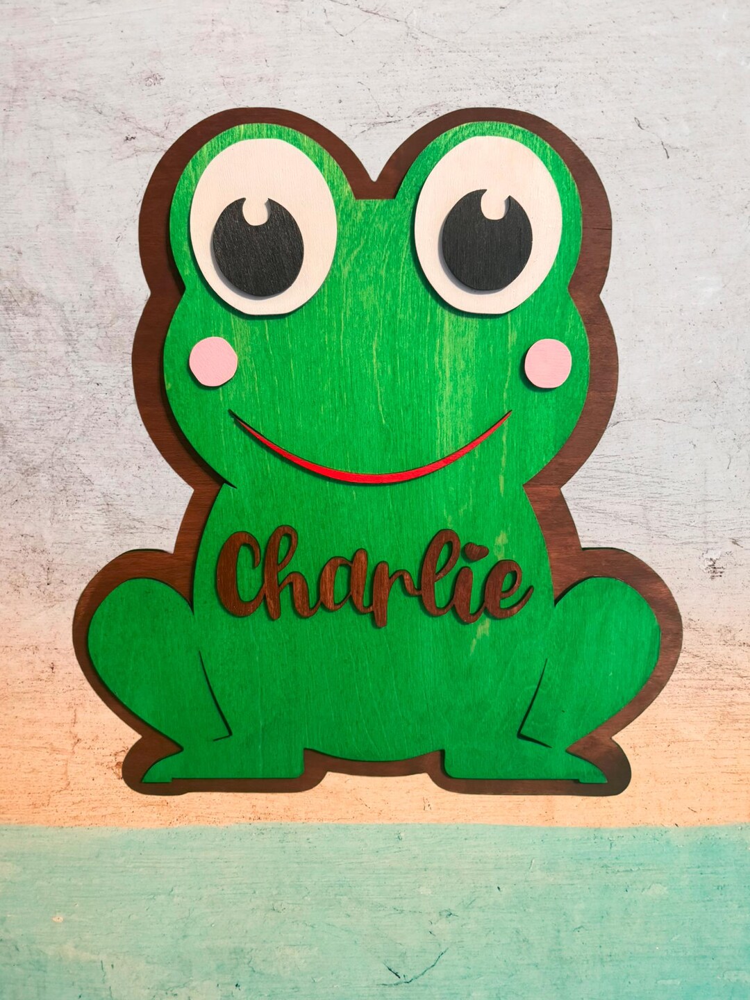 Personalized 13" Layered Wooden Frog Sign – Custom Name Wall Decor for ...