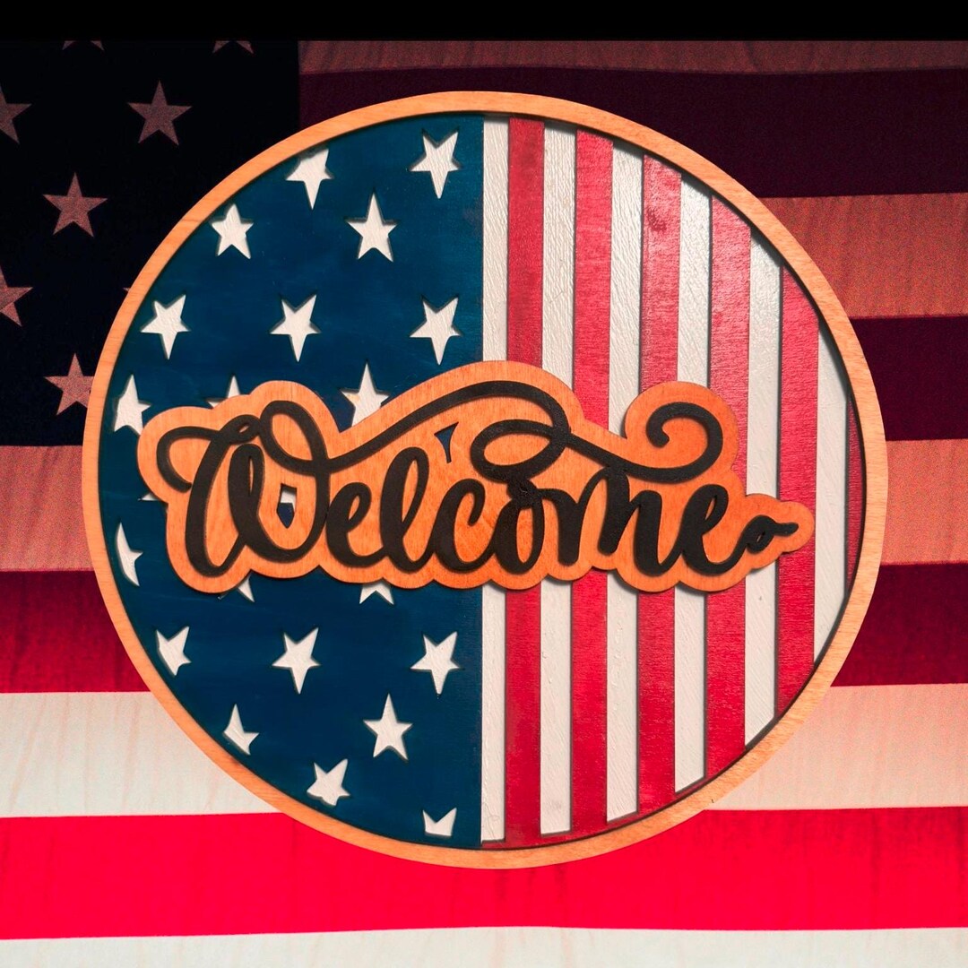 Layered Wooden USA Flag Welcome Sign: Patriotic Door Decor - Etsy