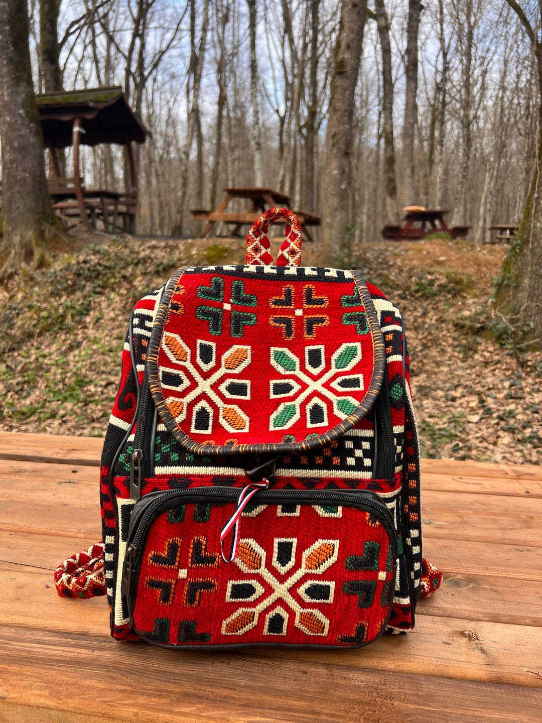 Authentic Kilim Backpack Handwoven Bag Red Bag Large Backpack Oriental ...