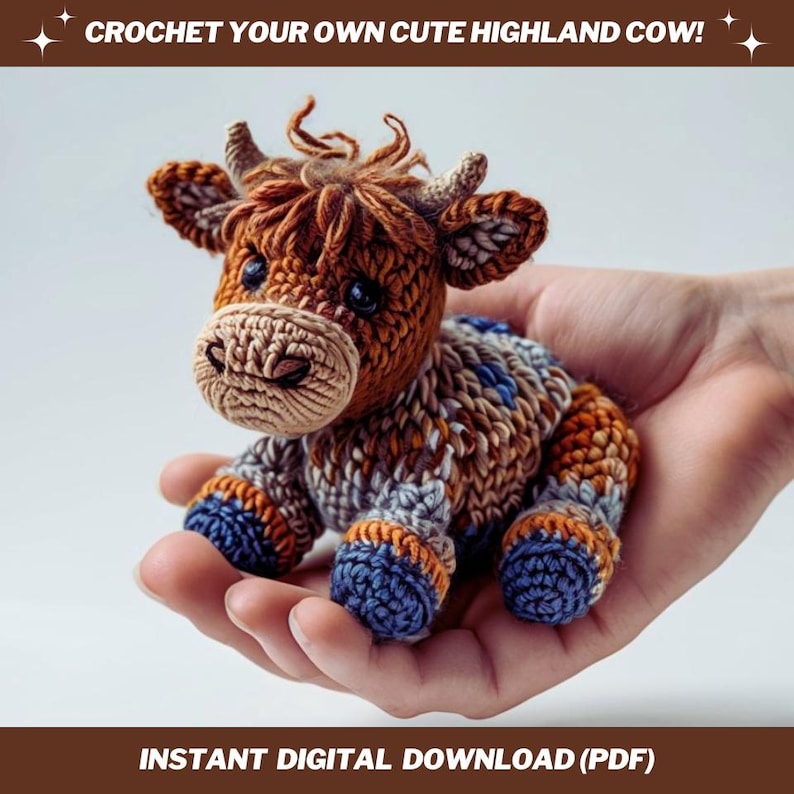 Highland Cow Crochet Pattern PDF – Cute & Easy Amigurumi Cow DIY, Step ...