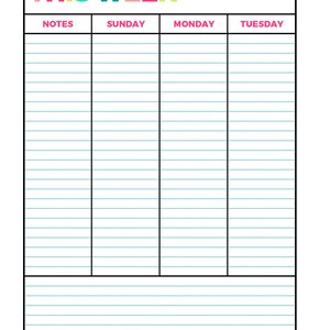 Bright Weekly Planner Printable, Week on 2 Pages, Undated,letter Size ...