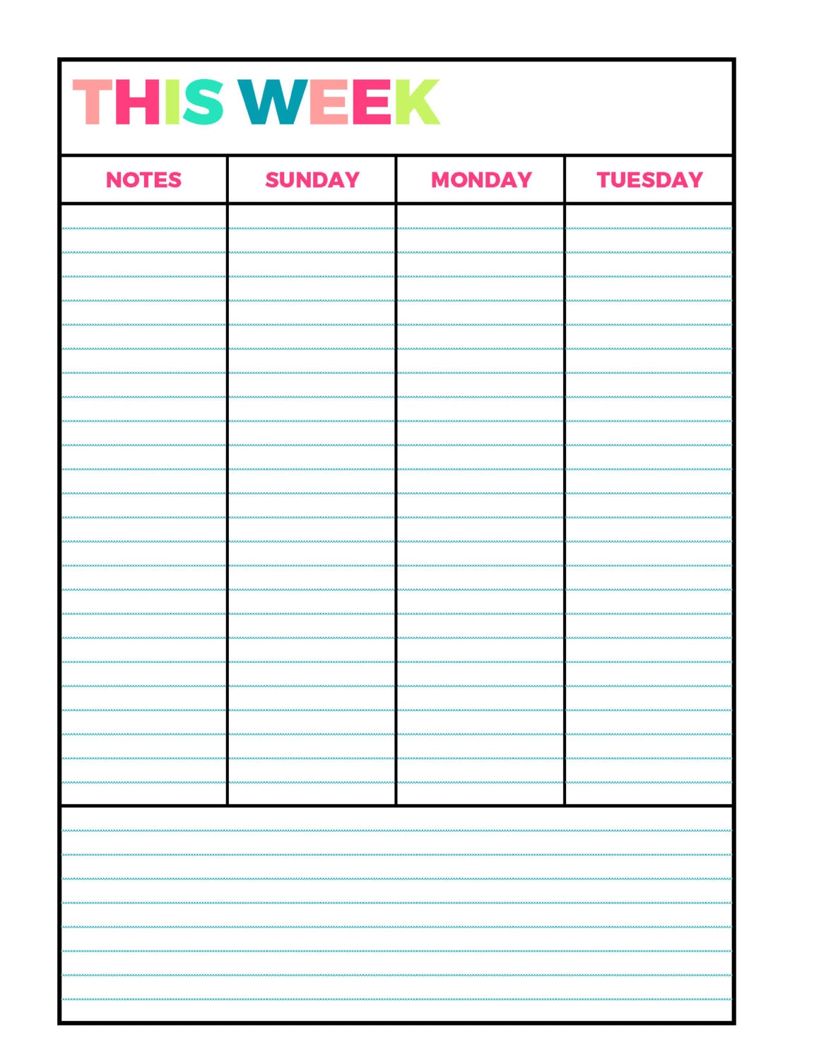 Bright Weekly Planner Printable, Week on 2 Pages, Undated,letter Size ...