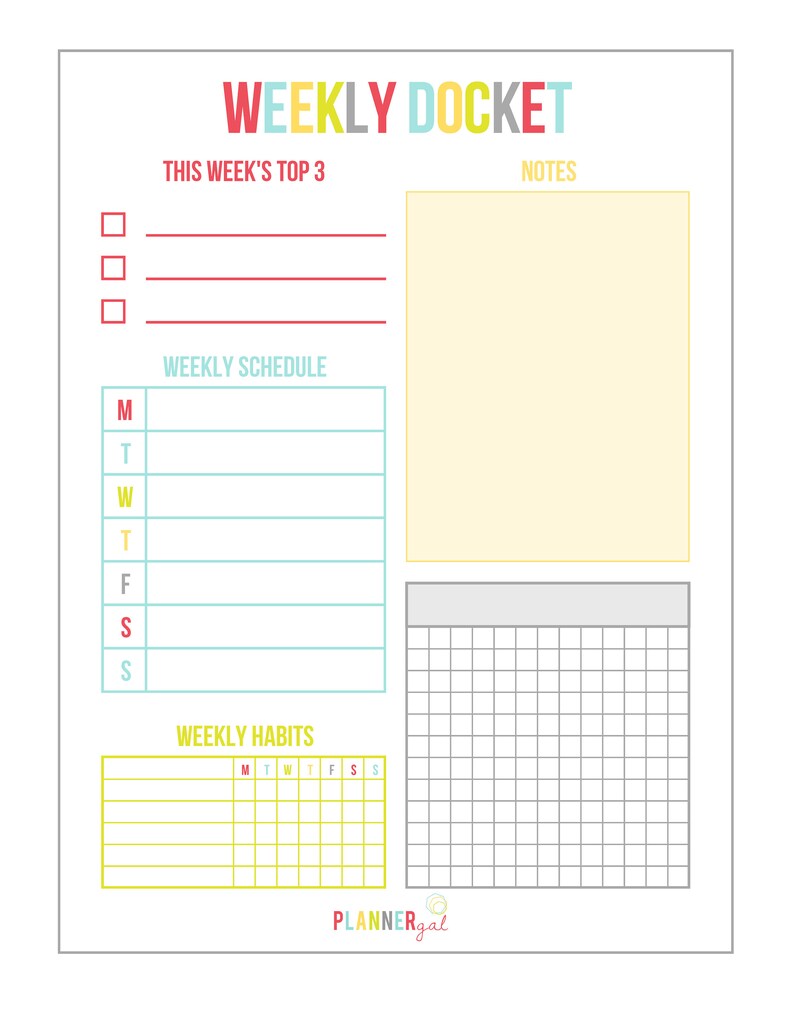 Daily and Weekly Dockets for Planning Letter Size Planning Printables ...