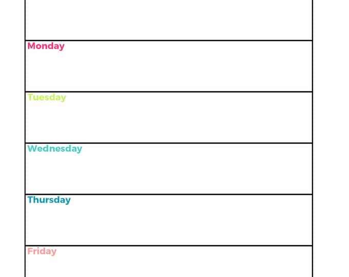 Bright Weekly Planner Printable, Week on 1 Page, Undated,letter Size ...