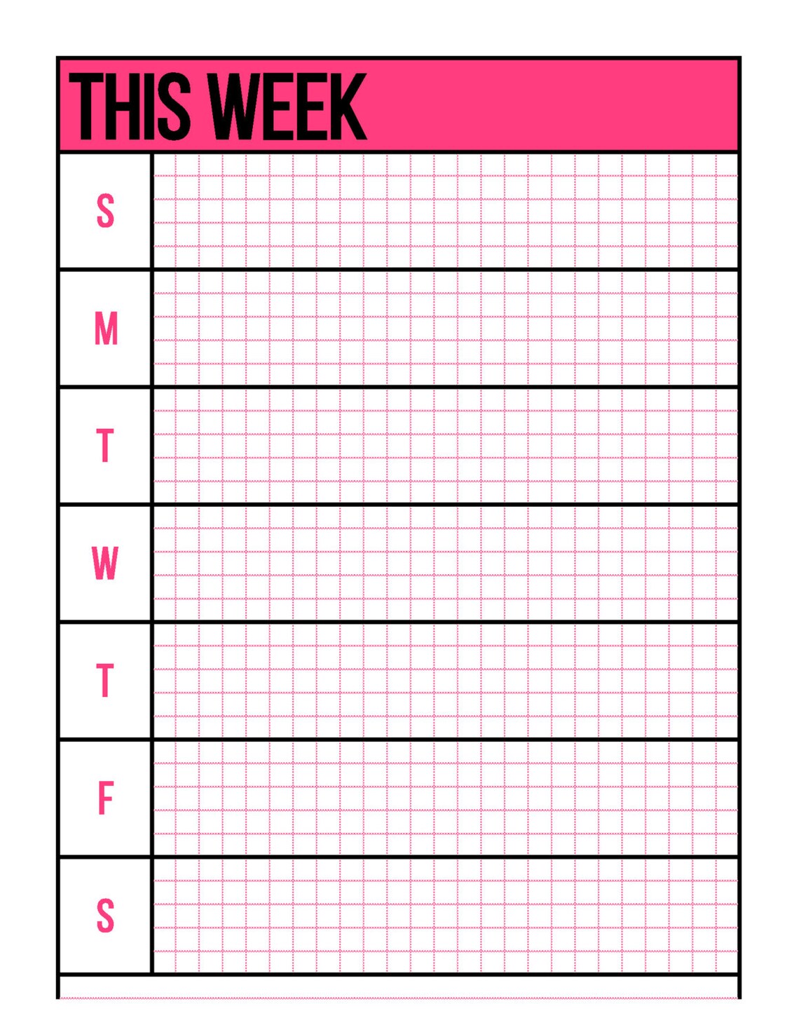 Pink Undated Weekly Planner Printable, Week on 1 Page, Letter Size ...