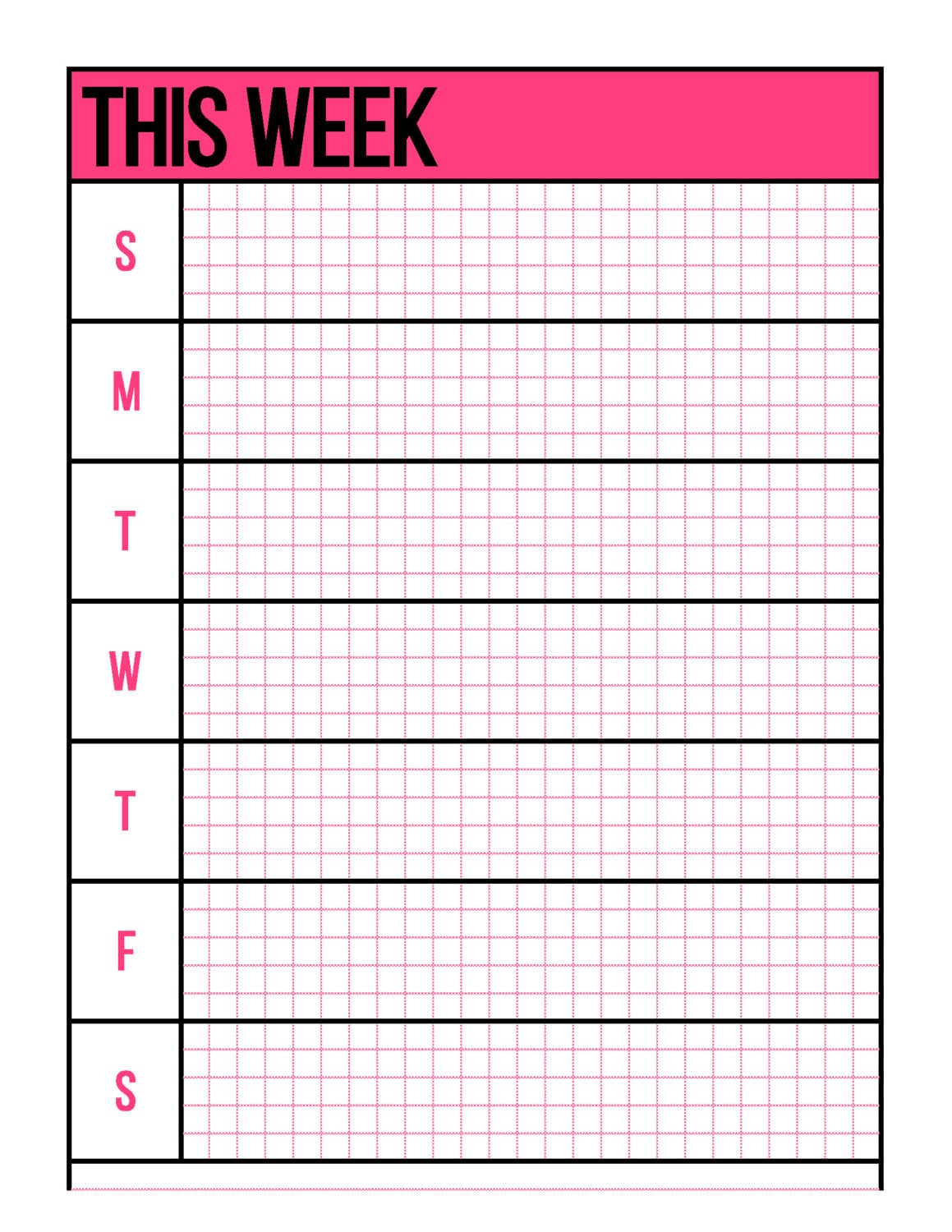 Pink Undated Weekly Planner Printable, Week on 1 Page, Letter Size ...