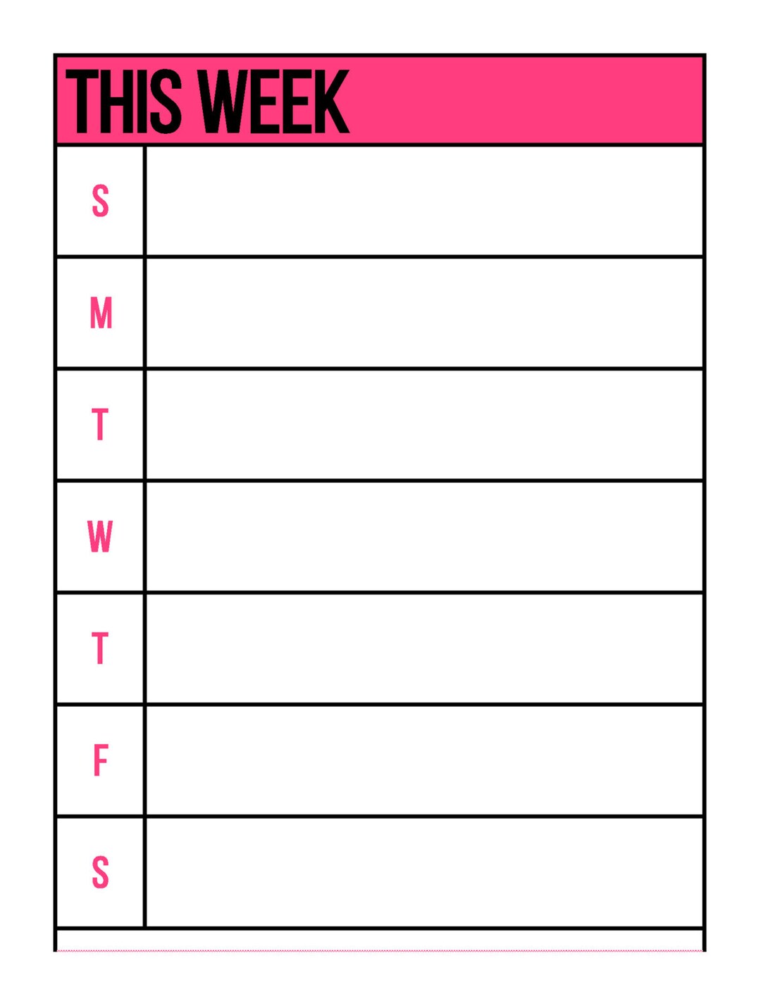 Pink Undated Weekly Planner Printable, Week on 1 Page, Letter Size ...