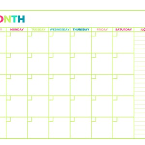Bright Undated Monthly Planner Printable, Month on 1 Page,letter Size ...