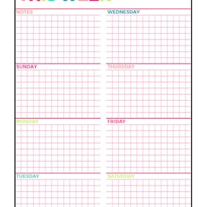 Bright Weekly Planner Printable, Week on 1 Page, Undated,letter Size ...
