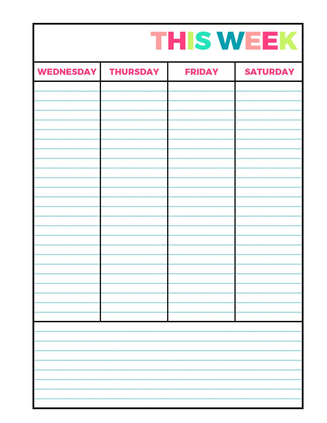 Bright Weekly Planner Printable, Week on 2 Pages, Undated,letter Size ...