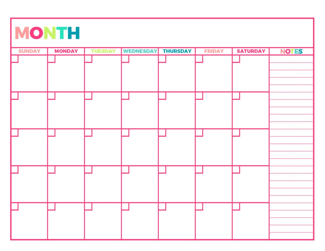 Bright Undated Monthly Planner Printable, Month on 1 Page,letter Size ...