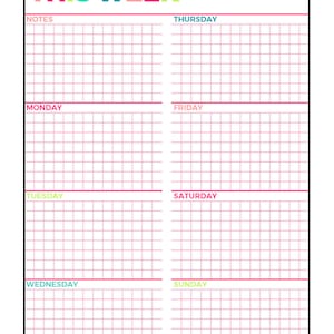 Bright Weekly Planner Printable, Week on 1 Page, Undated,letter Size ...