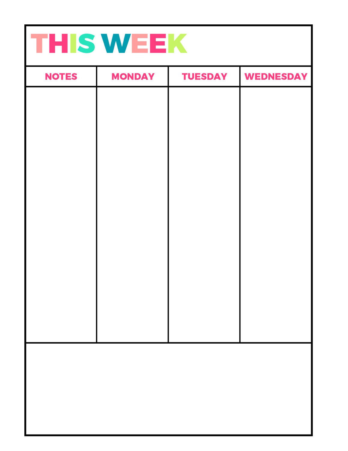 Bright Weekly Planner Printable, Week on 2 Pages, Undated,letter Size ...