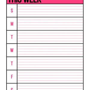 Pink Undated Weekly Planner Printable, Week on 1 Page, Letter Size ...