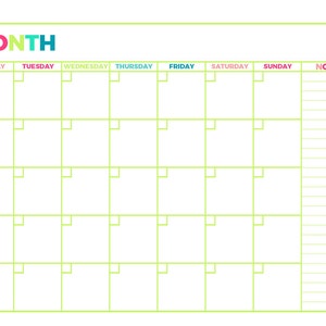 Bright Undated Monthly Planner Printable, Month on 1 Page,letter Size ...