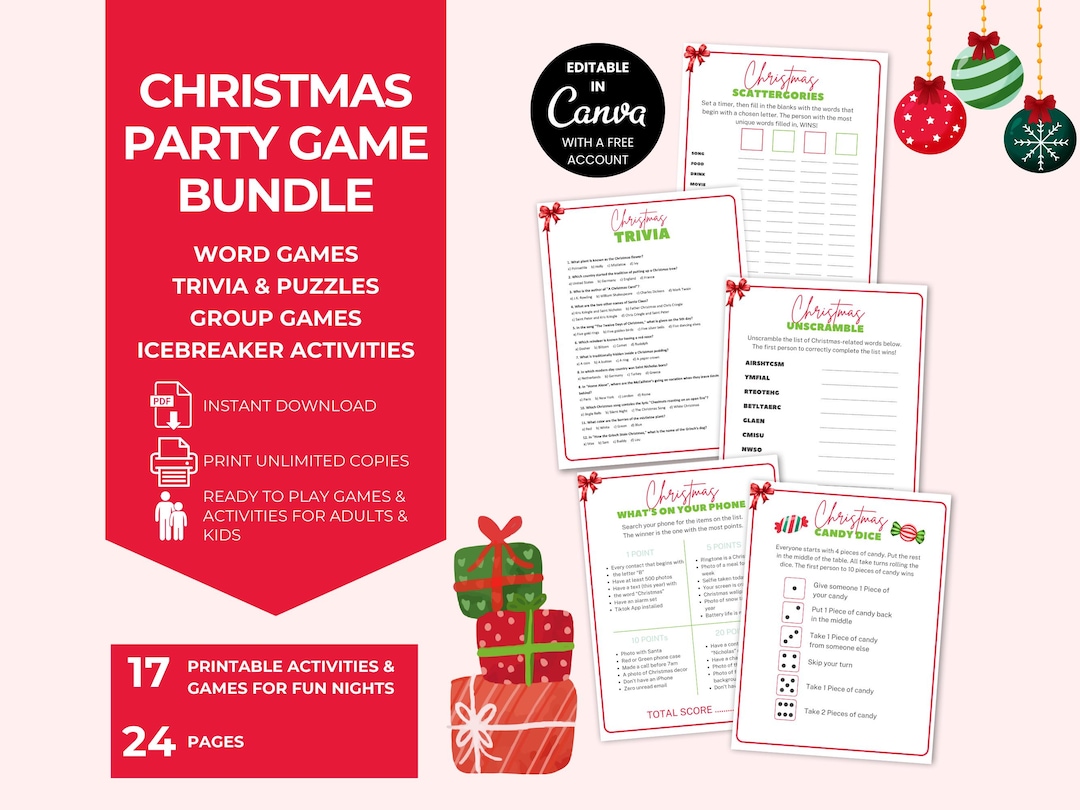 Christmas Party Games Bundle Printable PDF Digital Download, 17 ...