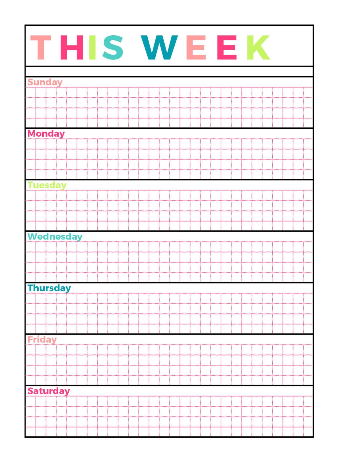 Bright Weekly Planner Printable, Week on 1 Page, Undated,letter Size ...