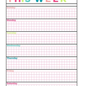 Bright Weekly Planner Printable, Week on 1 Page, Undated,letter Size ...