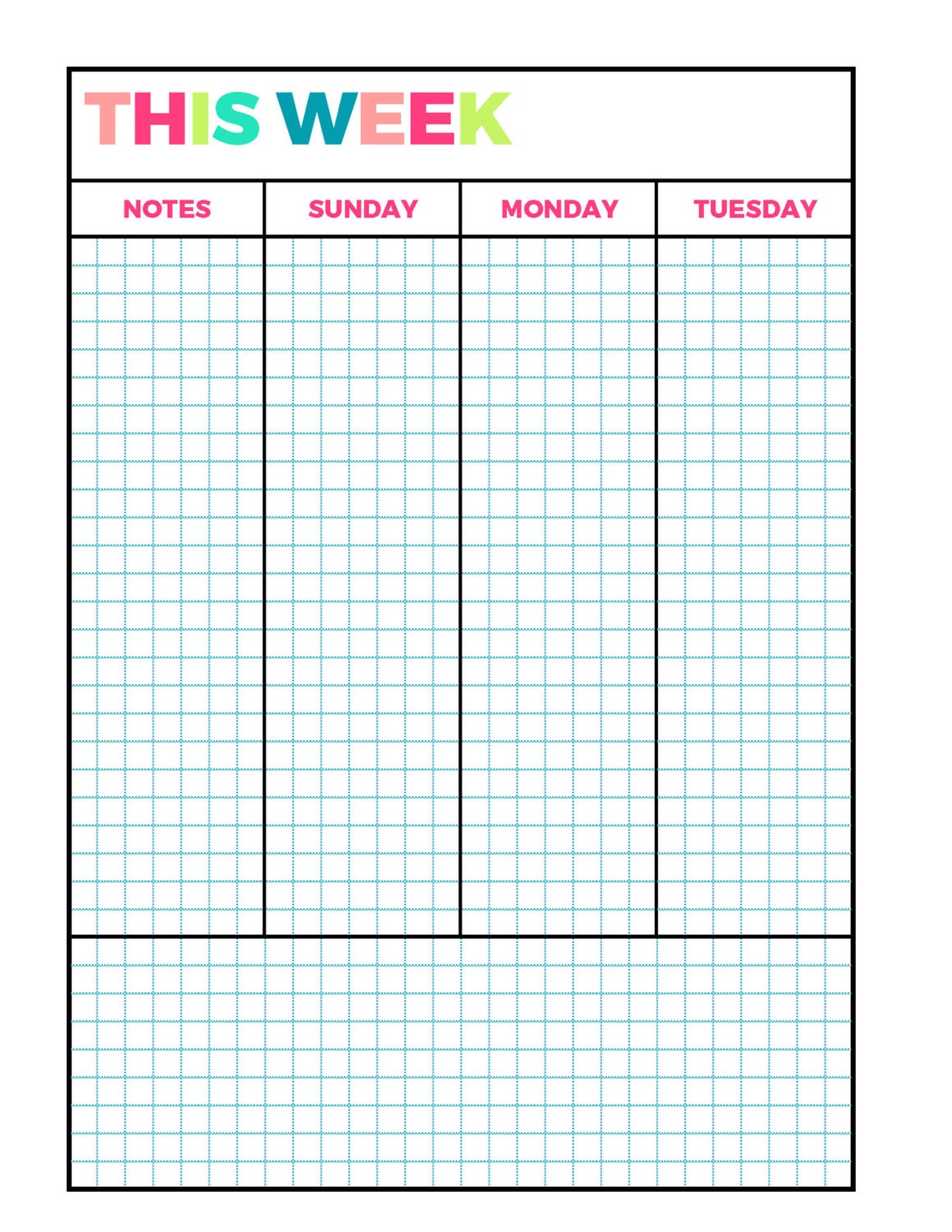 Bright Weekly Planner Printable, Week on 2 Pages, Undated,letter Size ...