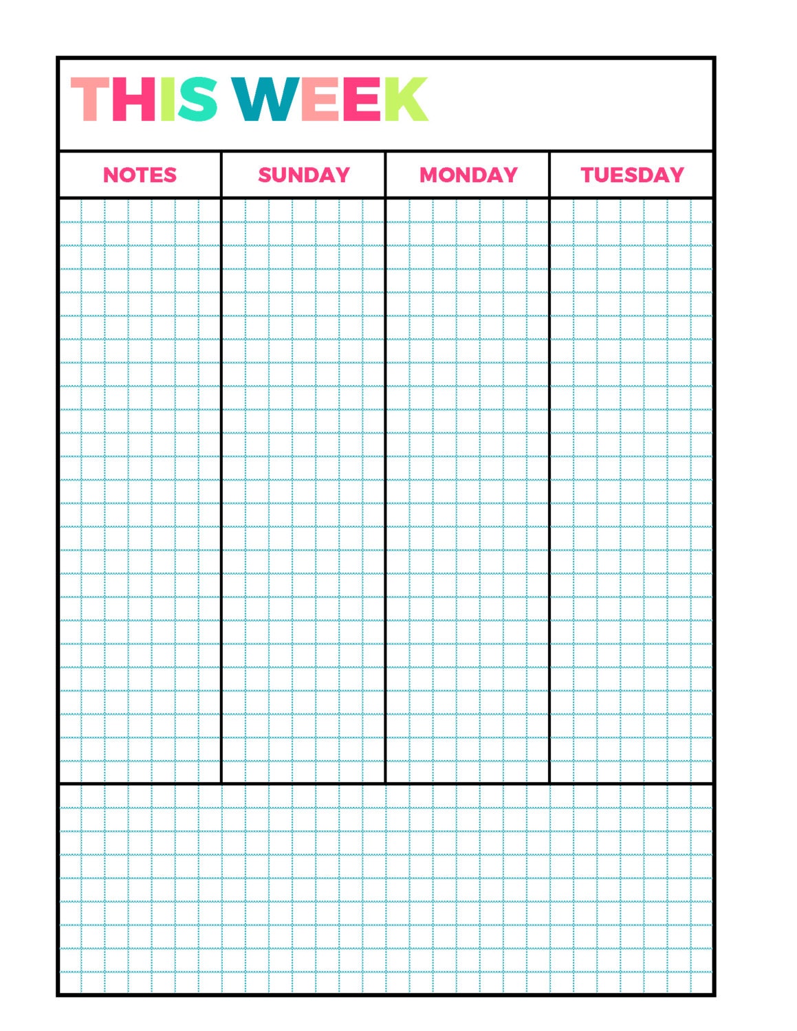 Bright Weekly Planner Printable, Week on 2 Pages, Undated,letter Size ...