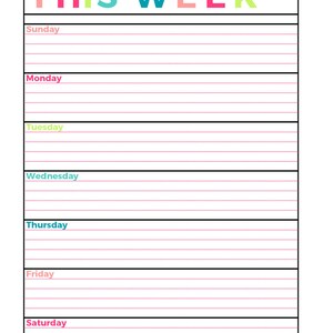 Bright Weekly Planner Printable, Week on 1 Page, Undated,letter Size ...