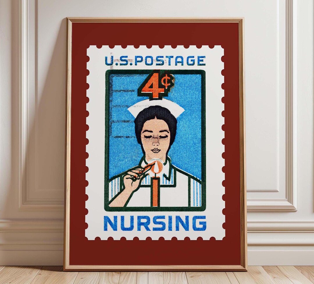 Vintage Nursing Mail Stamp Print | Art for Hospital | Hospital Room Art ...