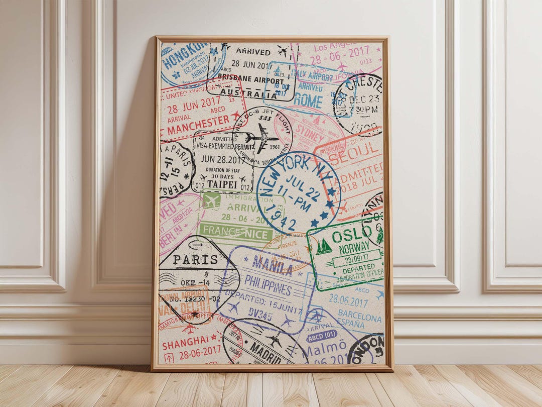 Colorful Passport Stamps Art Print, Travel Wall Decor - Etsy