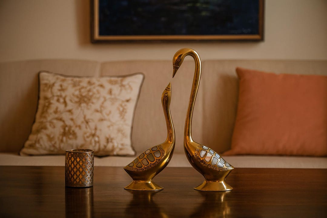 Handmade Moroccan Brass Swan Figurines – Mother of Pearl Inlay Bird ...