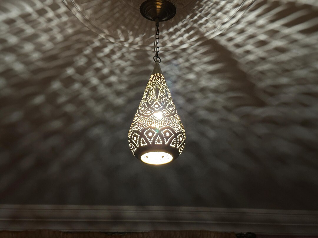 Handmade Moroccan Brass Pendant Light – Intricate Hanging Lamp ...