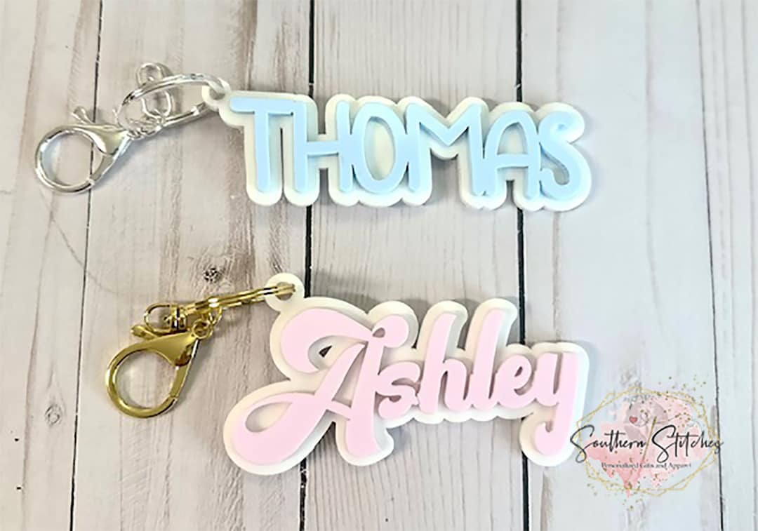 Acrylic Name Keychain, Personalized Keychain, Bookbag Name Tag, Diaper ...