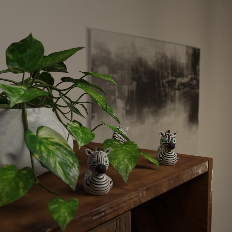 Zebra Duck Figurine – Unique Desk Decor, Shelf Ornament, Modern Animal ...