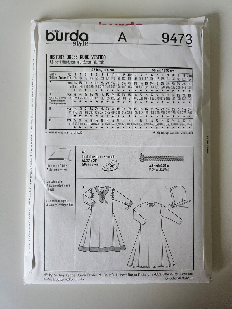 Burda Kids 9473 Historical Costume Sewing Pattern Uncut Size - Etsy