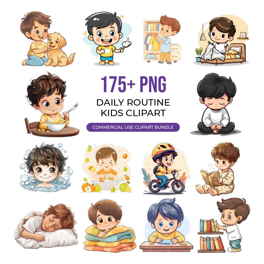 Daily Routine Kids Clipart Bundle - Visual Schedule Icons, Morning ...