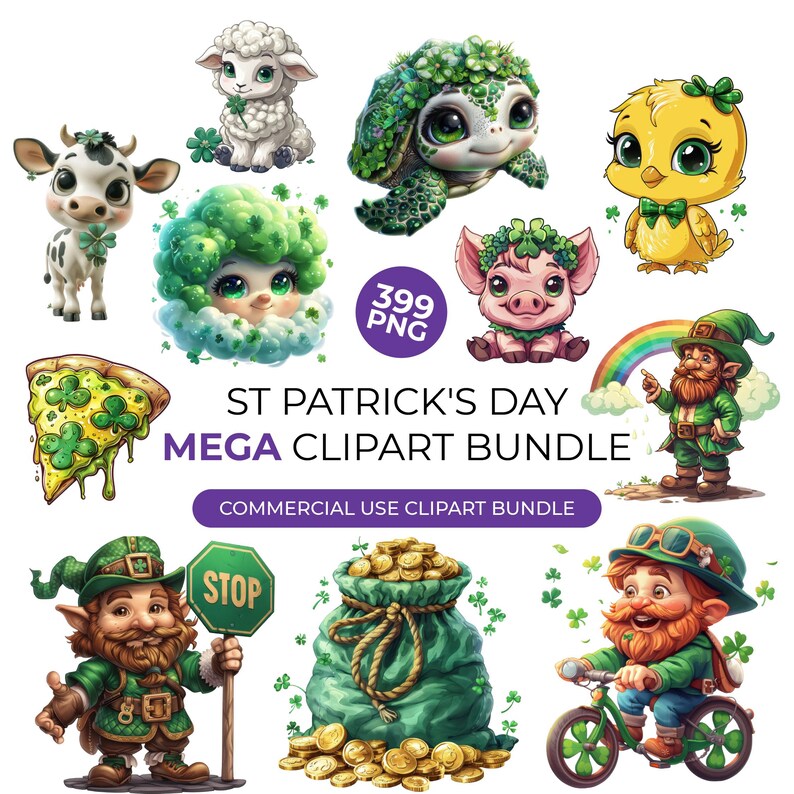 St Patrick's Day Clipart Bundle, Shamrock Clover Graphics, Leprechaun ...