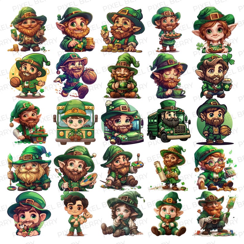 St Patrick's Day Clipart Bundle, Shamrock Clover Graphics, Leprechaun ...
