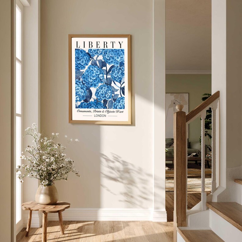 Liberty London Style Print, Hydrangea Flower Poster, Blue Victorian ...