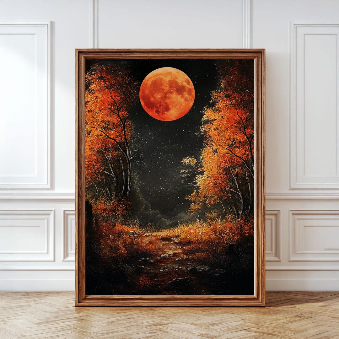 Blood Moon Art Print Autumn Forest Mystical Fall Night Dark Academia ...