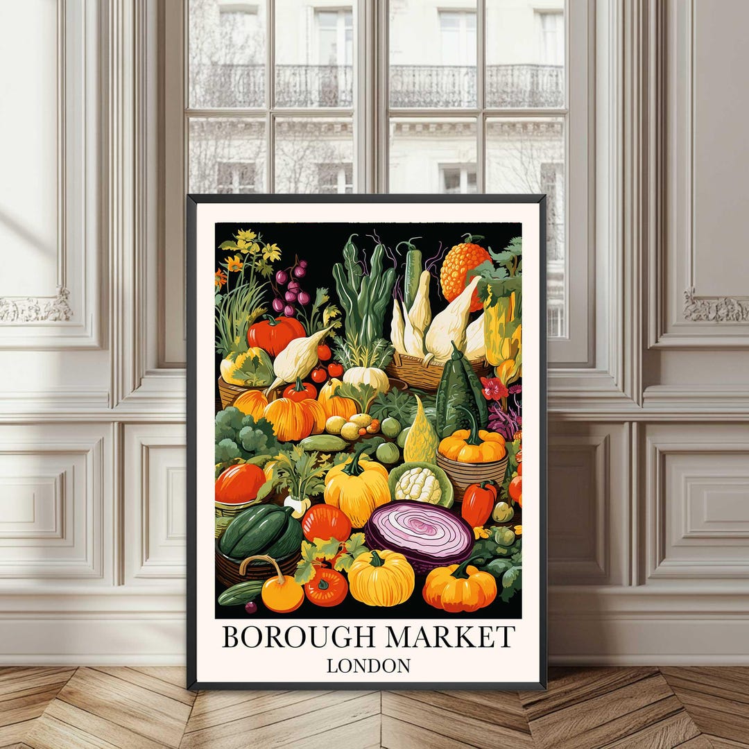 Borough Market London Poster, Modern Abstract Farmers Market Wall Art ...