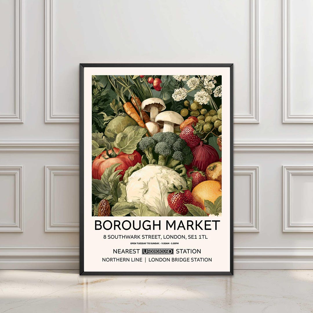 Borough Market London Poster, Vintage Botanical Vegetable Print ...
