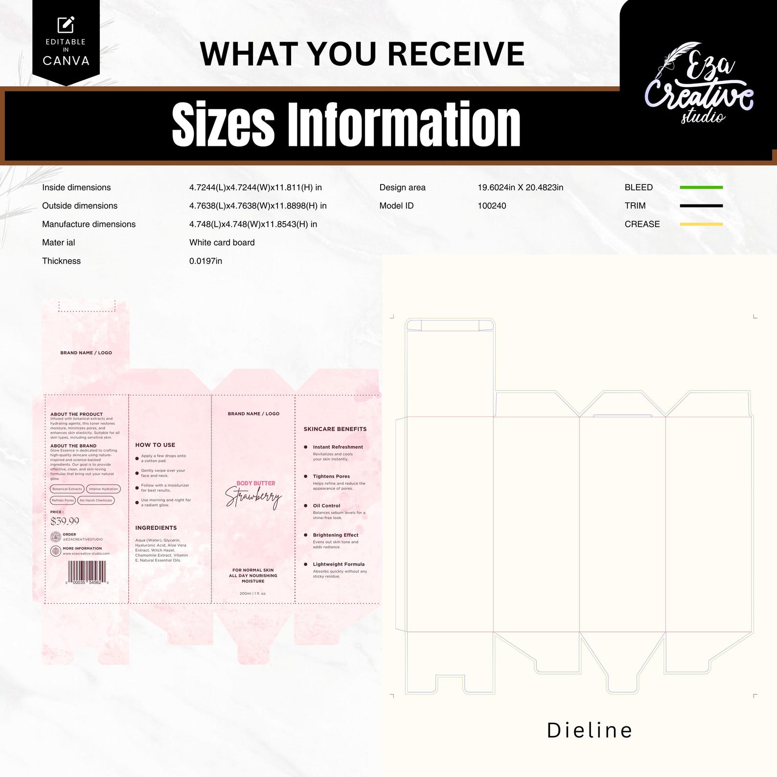 Cosmetic Packaging Box Template, Editable Custom Packaging for Beauty ...