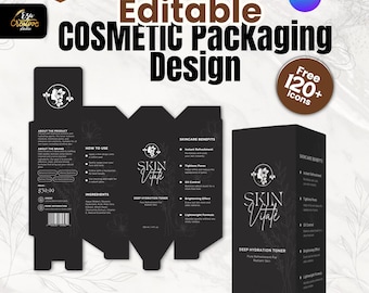 Cosmetic Packaging Box Template, Editable Custom Packaging for Beauty ...