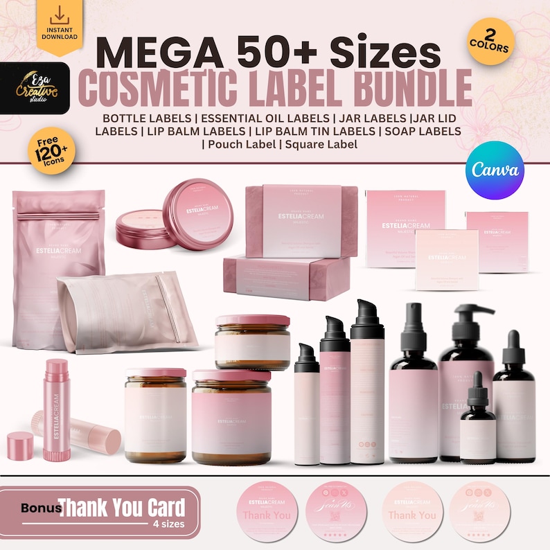 Editable Cosmetic Mega Bundle Label Design Canva, 50+ Custom Skincare ...