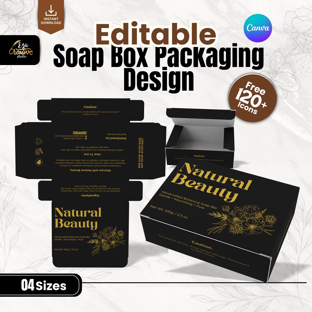 Editable Soap Box Custom Cosmetic Packaging Template for Beauty Branding, Natural & Handmade ...