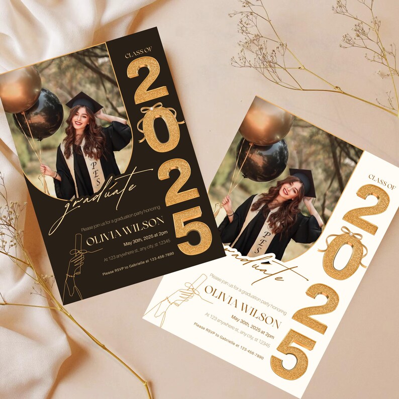 2025 Editable Graduation Invitation Canva Template Party Invite ...