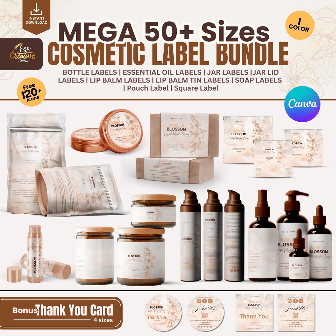 Custom Cosmetic Small Beauty Business Product Skincare Label Bundle ...