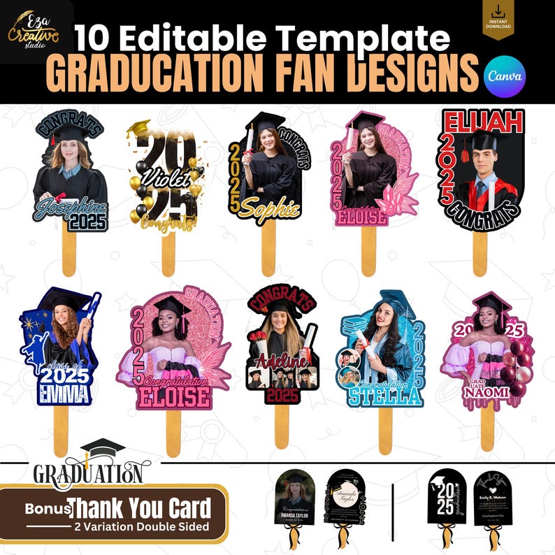 2025 Editable Graduation Fan 10 Template Bundle Canva, Graduation ...