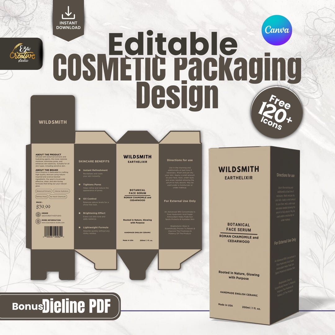 Cosmetic Packaging Box Template, Editable Custom Packaging for Beauty ...