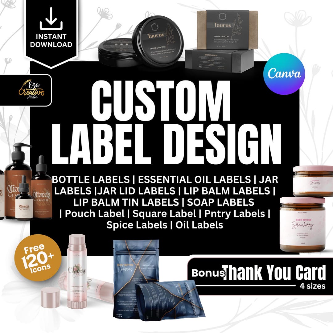 Custom Cosmetic Label Design Bundle: 50+ Sizes, Thank You Cards - Etsy UK